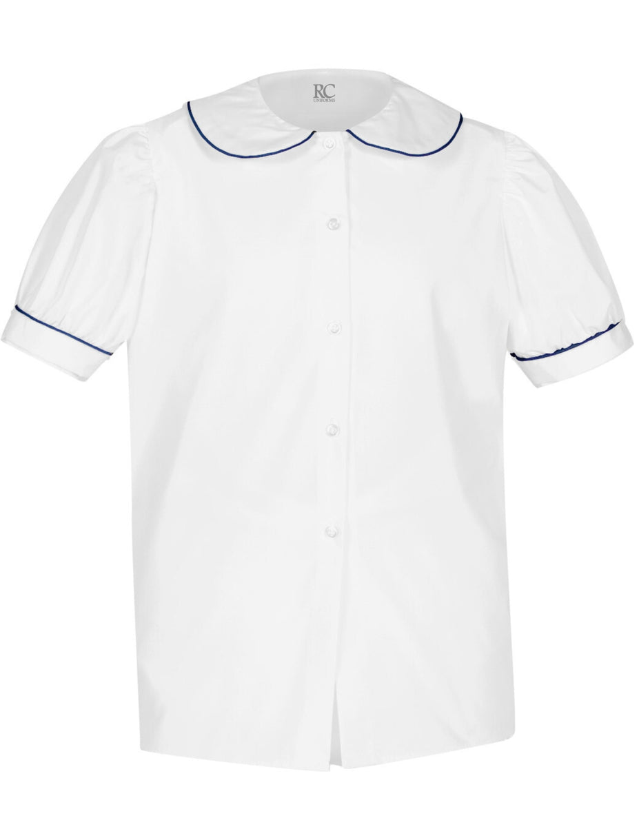 Puff Sleeve Peter Pan Blouse with Navy Piping – RC Uniforms